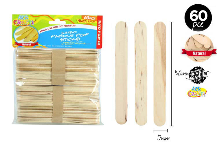 60pce Jumbo Paddle Pop Sticks-15cm NAT – Homify
